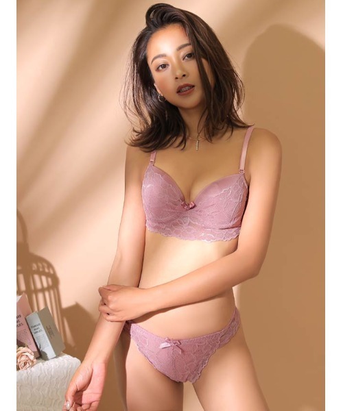 DRW（ドロー）の「[DRW]ブラジャー ショーツ セット ワンカラー レイヤード レース ブラジャー & Tバック ショーツ セット（ブラ&ショーツ）」 - WEAR