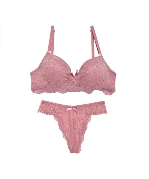 DRW（ドロー）の「[DRW]ブラジャー ショーツ セット ワンカラー レイヤード レース ブラジャー & Tバック ショーツ セット（ブラ&ショーツ）」 - WEAR