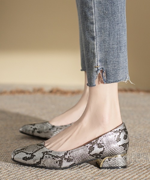 【セール】【OKUOKU 0909】パイソン柄 スクエアトゥ パンプス oku-shoes-689182170068-50 U（パンプス ...