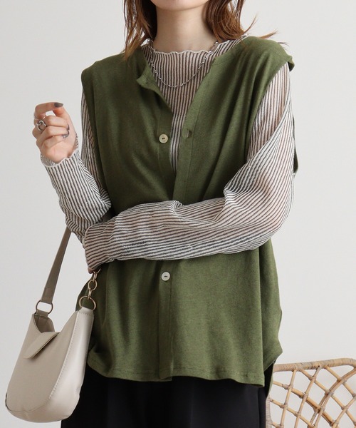 Arinomama（アリノママ）の「Arinomama 綿麻シェル釦ベスト（ベスト）」 - WEAR