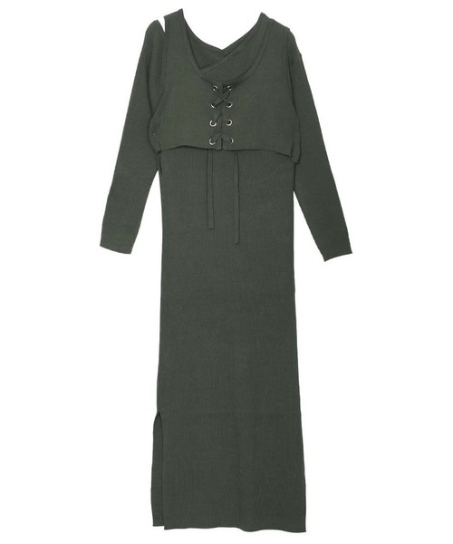 AMERI（アメリ）の「LACE UP KNIT ONEPIECE（ワンピース）」 - WEAR