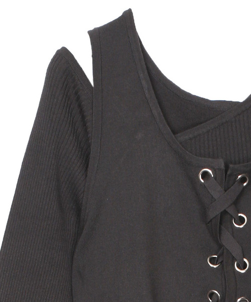 AMERI（アメリ）の「LACE UP KNIT ONEPIECE（ワンピース）」 - WEAR