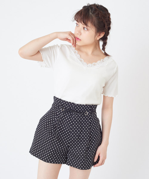 OLIVE des OLIVE（オリーブデオリーブ）の「レースネックワッフルT（Tシャツ/カットソー）」 - WEAR