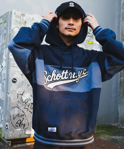schott（ショット）の「【WEB LIMITED】Schott/ショット/LINE RIB HOODED PANELED SWEAT/ラインリブ パネルパーカー（パーカー）」 - WEAR