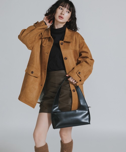 AO2（アオズ）の「Suede-like Basic Stand Collar Coat / スウェードライク バルマカンハーフコート（ステン ...