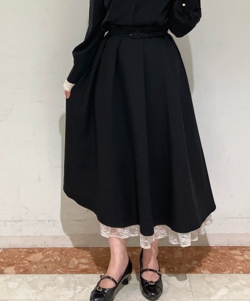 セール】レースレイヤードタックフレアースカート/fint フィント