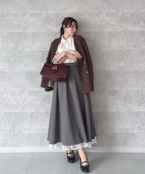 セール】レースレイヤードタックフレアースカート/fint フィント