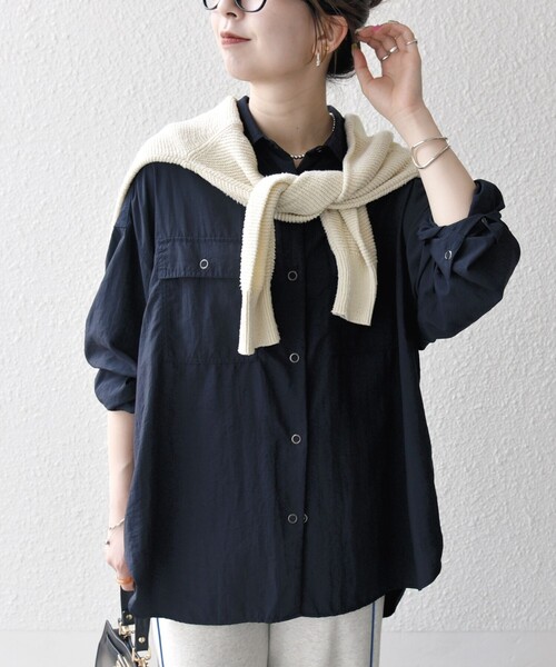 シップス エニィ（SHIPS any）/SHIPS any:〈多機能/洗濯機可能〉ナイロン タスラン ポケット ビッグ シャツ SHIPS any:〈多機能/洗濯機可能〉ナイロン タスラン ポケット ビッグ