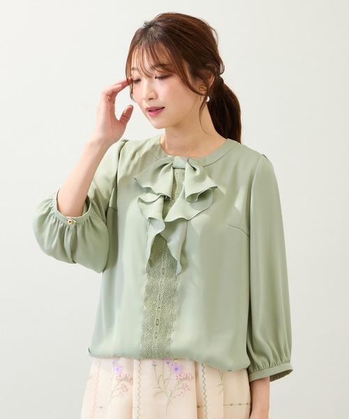 セール】【手洗いOK】リボンモチーフバルーンヘムブラウス（シャツ