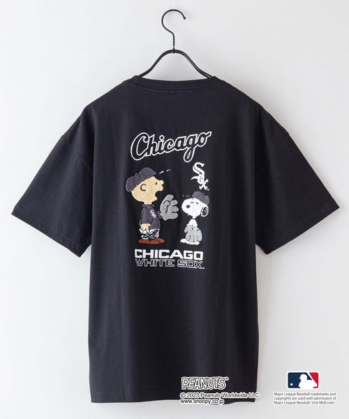 PEANUTS（ピーナッツ）の「【MLB ×PEANUTS /ピーナッツコラボ】スヌーピー 別注 ヘビーウェイト バックプリント 刺繍 ビッグシルエット Tシャツ ユニセックス メジャー（T ...