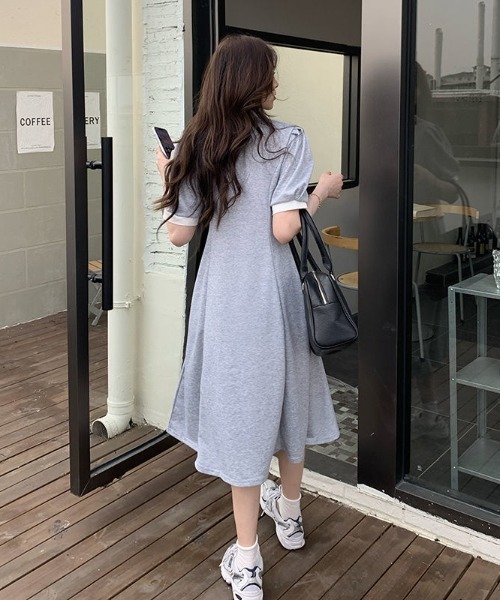 Teem Store（チームストア）の「パフスリーブ配色ポロワンピース（ワンピース）」 - WEAR