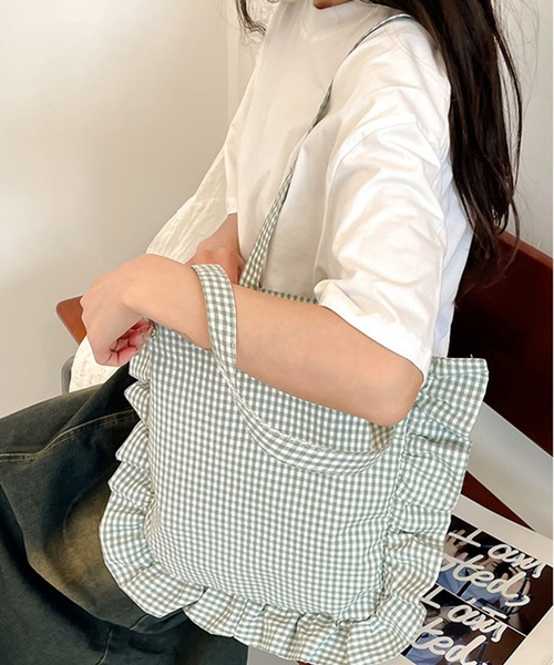 leune（ルネ）の「【A4対応】フリルトートバッグ/ギンガムチェックバッグ（トートバッグ）」 - WEAR
