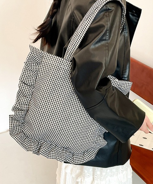 leune（ルネ）の「【A4対応】フリルトートバッグ/ギンガムチェックバッグ（トートバッグ）」 - WEAR