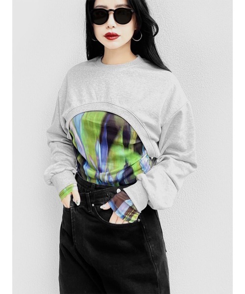 LVEU.（ラブユ.）の「Cropped layered sweat tops / クロップドレイヤードスウェット(Ai select)（Tシャツ/カットソー）」 - WEAR