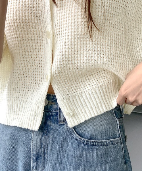 REMUR（レミュール）の「襟付きワッフル半袖ニットカーディガン（カーディガン/ボレロ）」 - WEAR