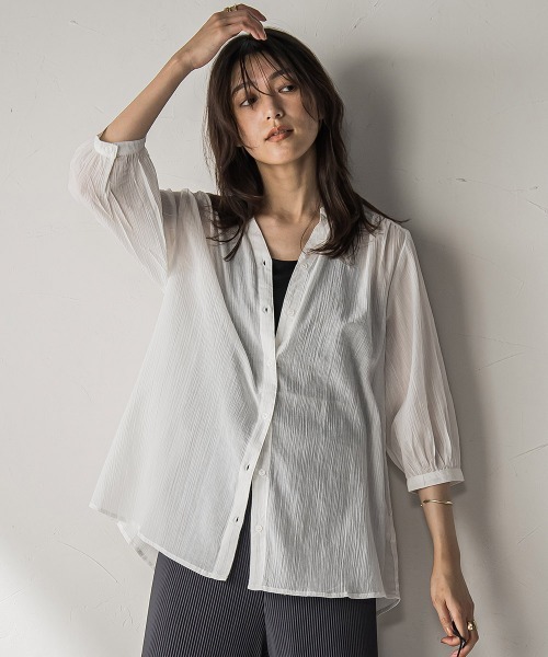 MAYSON GREY（メイソングレイ）の「【WEB限定】バンドカラー楊柳7分袖シャツ≪洗濯機で洗える≫（シャツ/ブラウス）」 - WEAR