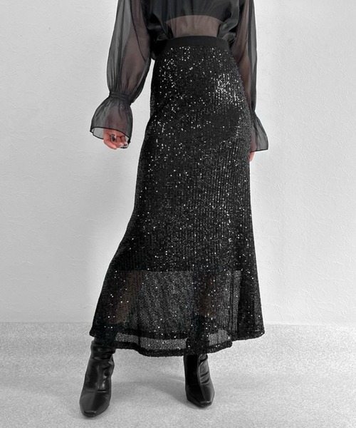 LVEU.（ラブユ.）の「Spangle sheer mermaid skirt / スパンコールシアーマーメイドスカート（スカート）」 - WEAR