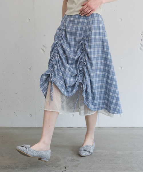 idem（イデム）の「lace layered drawstring skirt／レースレイヤードチェックドロストスカート（スカート）」 - WEAR