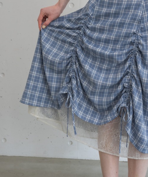idem（イデム）の「lace layered drawstring skirt／レースレイヤードチェックドロストスカート（スカート）」 - WEAR