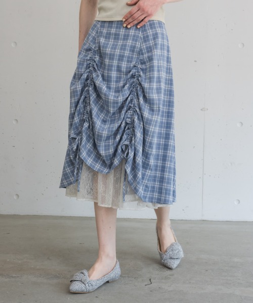 idem（イデム）の「lace layered drawstring skirt／レースレイヤードチェックドロストスカート（スカート）」 - WEAR
