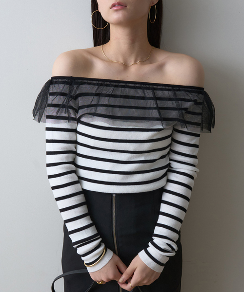 【一部店舗限定】オフショルチュールリブプルオーバー（ニット/セーター）｜EMMA ROUGE VIF（エマルージュヴィフ）のファッション通販 ...