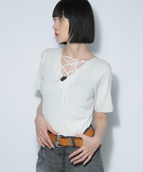 PAGEBOY（ページボーイ）の「2WAYレースアップニット (半袖)（ニット/セーター）」 - WEAR