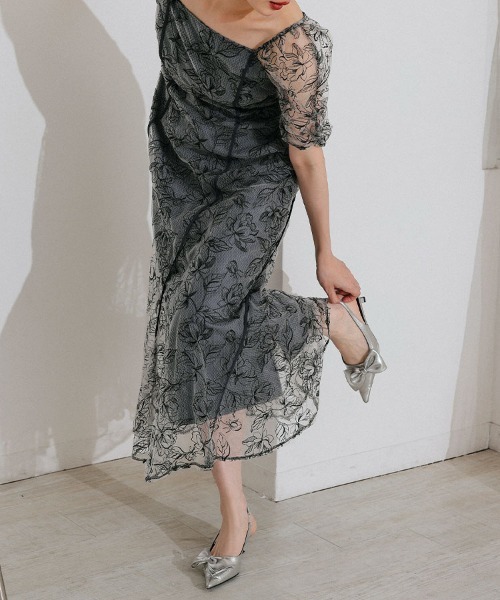 セール】【ANDRESD】wave piping frare dress[ウェーブパイピングフレ