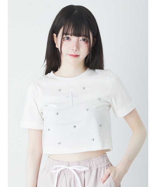 Jamie エーエヌケー（ジェイミーエーエヌケー）の「ハートスタッズクロスちびTE（Tシャツ/カットソー）」 - WEAR