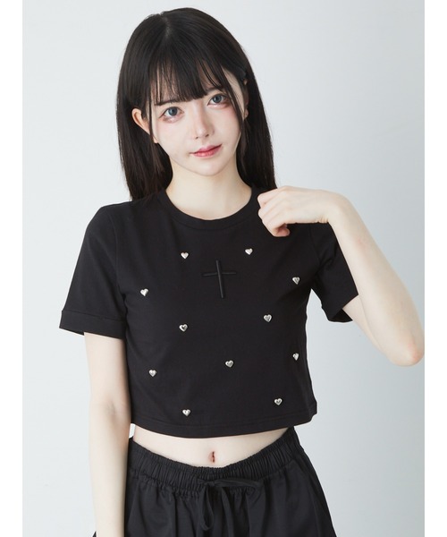 Jamie エーエヌケー（ジェイミーエーエヌケー）の「ハートスタッズクロスちびTE（Tシャツ/カットソー）」 - WEAR