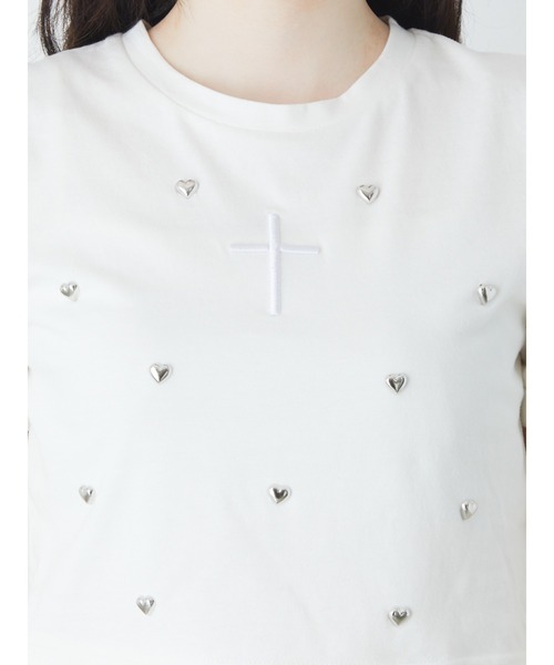 Jamie エーエヌケー（ジェイミーエーエヌケー）の「ハートスタッズクロスちびTE（Tシャツ/カットソー）」 - WEAR