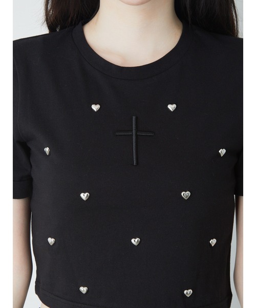 Jamie エーエヌケー（ジェイミーエーエヌケー）の「ハートスタッズクロスちびTE（Tシャツ/カットソー）」 - WEAR