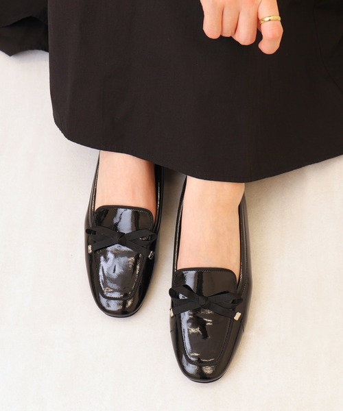 片足140g】軽量 グログランリボン スクエアトゥローファー（ローファー