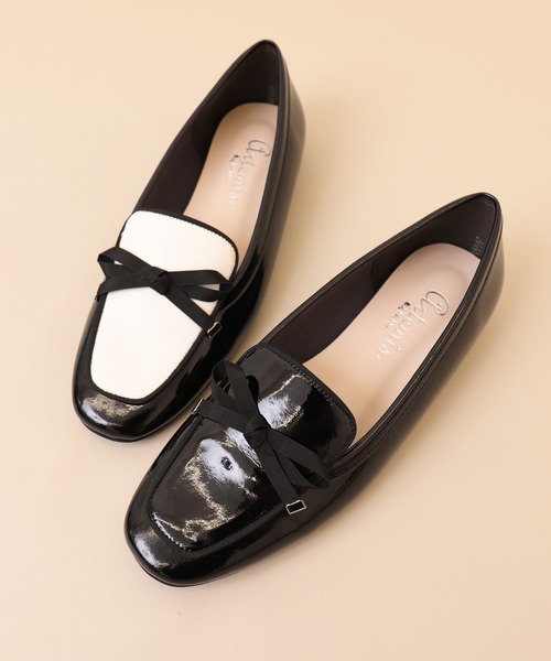 片足140g】軽量 グログランリボン スクエアトゥローファー（ローファー