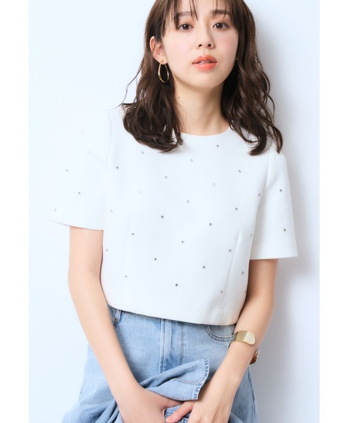 JUSGLITTY（ジャスグリッティー）の「ラインストーンクロップドカット（Tシャツ/カットソー）」 - WEAR