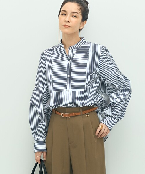 セール】パール釦ビブヨーク4WAYフリルブラウス（シャツ/ブラウス