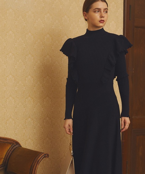 PURIL（ピュリル）の「【PURIL】リブメローフリルデザインフレアニットワンピ（ワンピース）」 - WEAR