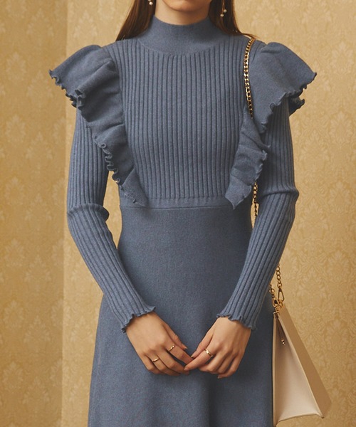 PURIL（ピュリル）の「【PURIL】リブメローフリルデザインフレアニットワンピ（ワンピース）」 - WEAR