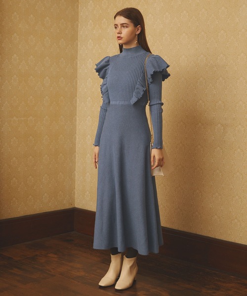 PURIL（ピュリル）の「【PURIL】リブメローフリルデザインフレアニットワンピ（ワンピース）」 - WEAR