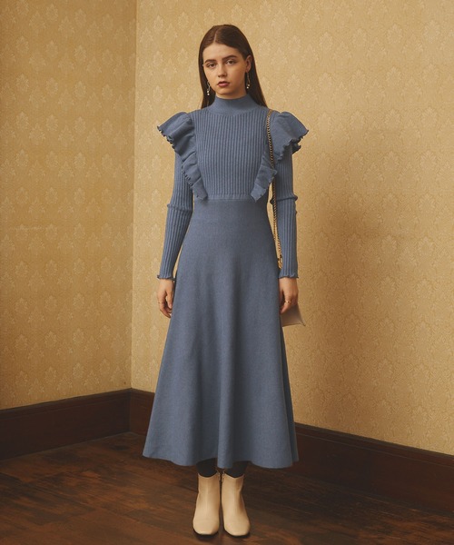 PURIL（ピュリル）の「【PURIL】リブメローフリルデザインフレアニットワンピ（ワンピース）」 - WEAR