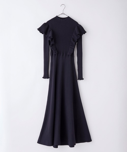 PURIL（ピュリル）の「【PURIL】リブメローフリルデザインフレアニットワンピ（ワンピース）」 - WEAR