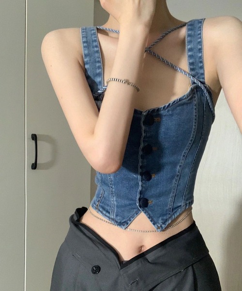 Chick（チック）の「Denim String Bustier / デニムビスチェ（キャミソール）」 - WEAR