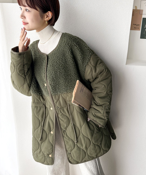 Java（ジャバ）の「《Javaジャバコラボ》ぬくもり感じる異素材MIX。大人のボア×キルト切替ブルゾン（ブルゾン）」 - WEAR