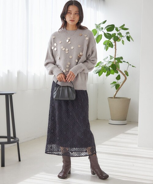 シップス（SHIPS）/〈手洗い可能〉ラッセル レース ウエスト ギャザー タイト スカート セール】〈手洗い可能〉ラッセル レース ウエスト ギャザー タイト