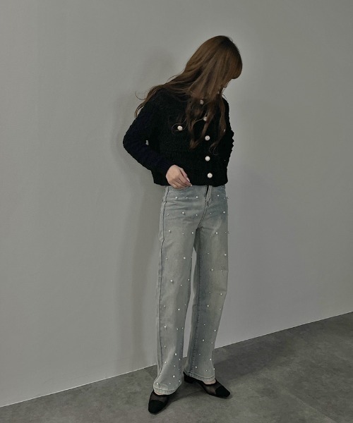 NAUL（ナウル）の「ツイードライクニットカーディガン / CD ツイードニット 金ボタン ゴールドボタン ショート丈 ツイードカーディガン ...