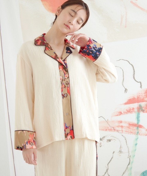 【セール】柄ラインガーゼパジャマシャツ（ルームウェア/パジャマ）｜QFORON（キュフォロン）のファッション通販 - ZOZOTOWN