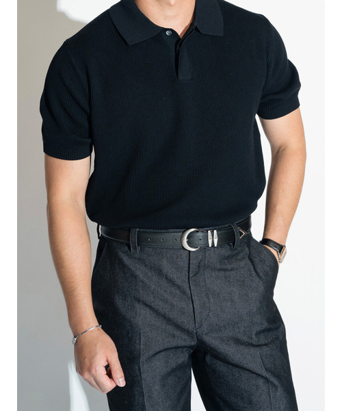 ALCKT034 Hidden Button Collar Knit_black（ポロシャツ）｜ALLCLASSIC（オールクラシック）の ...
