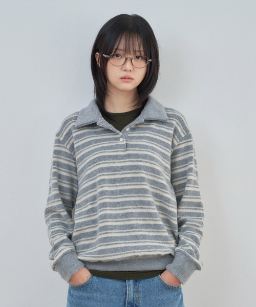 KIJIKO（キジコ）の「ke304-Stripe Collar Knit Gray（ニット/セーター）」 - WEAR