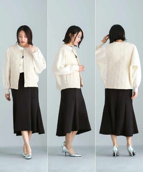 セール】【 暖か＆軽やか 】 ダイヤキルト×リブニットブルゾン（T