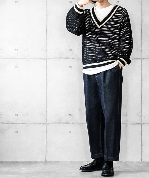 classicalelf（クラシカルエルフ）の「Vネック配色メッシュニットトップス（ニット/セーター）」 - WEAR