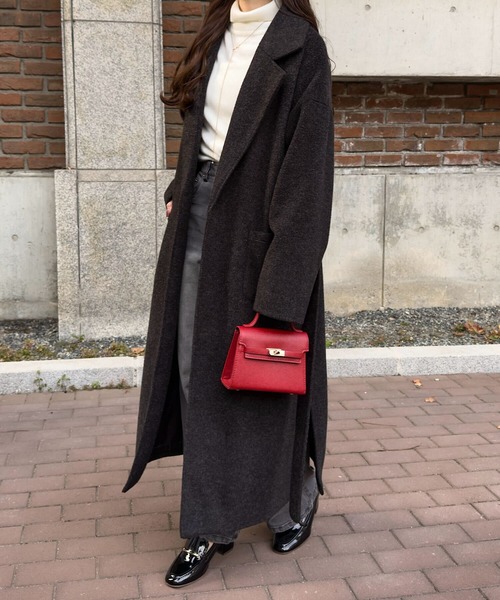 セール】ウエストリボンデザインロングガウンコート（チェスターコート